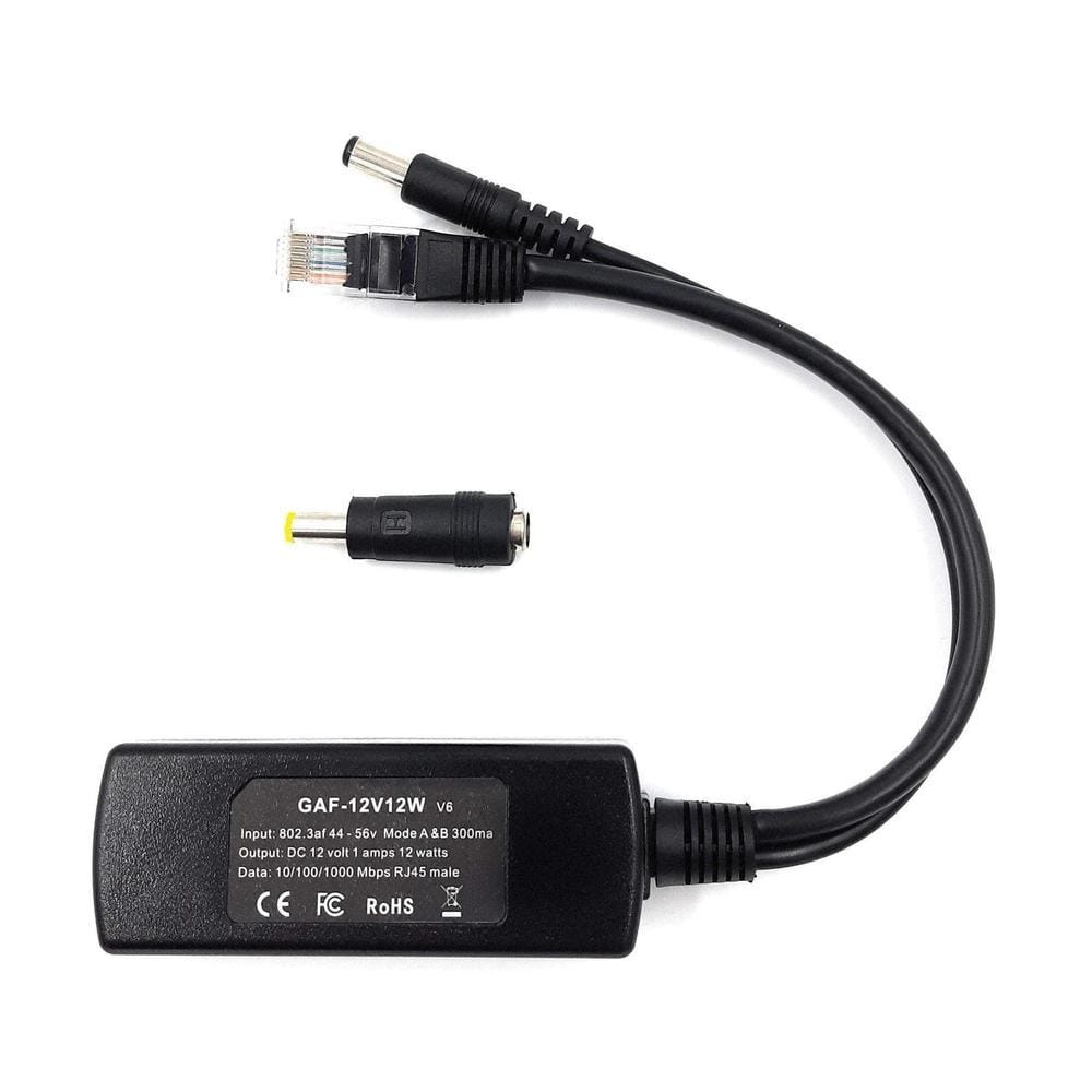 PoE Splitter (12 Volt 12 Watt) with Male DC Barrel Adapter for PTZ Opt ...